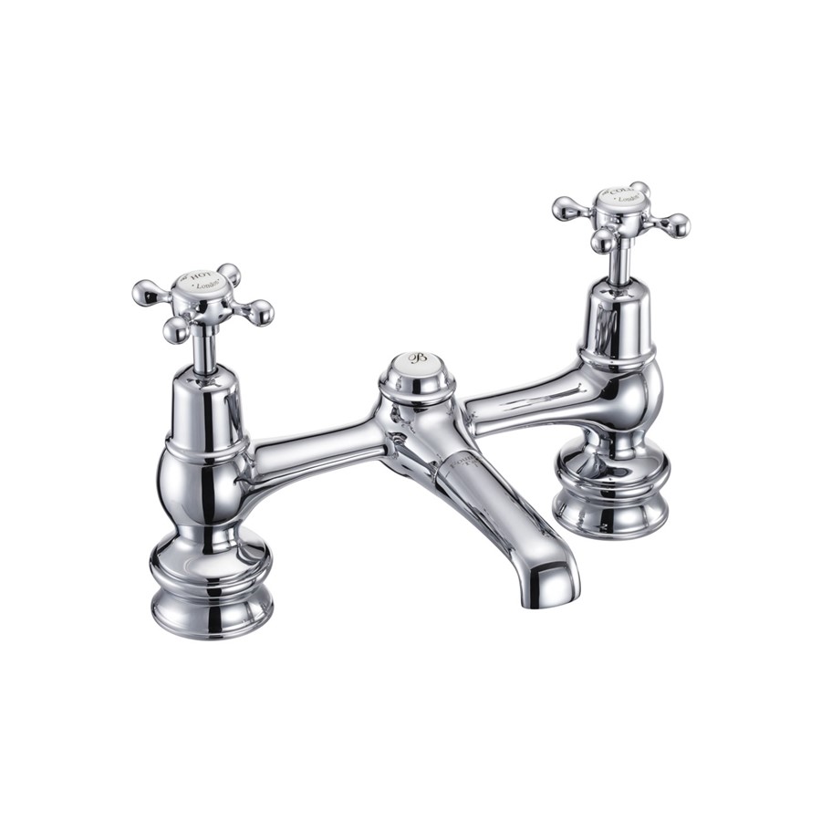 Claremont Regent 2 Tap Hole Bridge Basin Mixer with Plug & Chain Waste ...