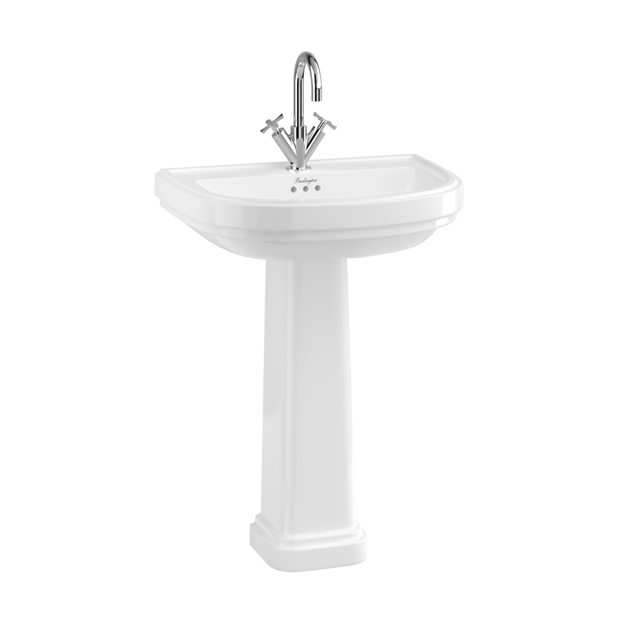 Riviera 650mm D Shape Basin with Riviera Full Pedestal (with 0 tap ...