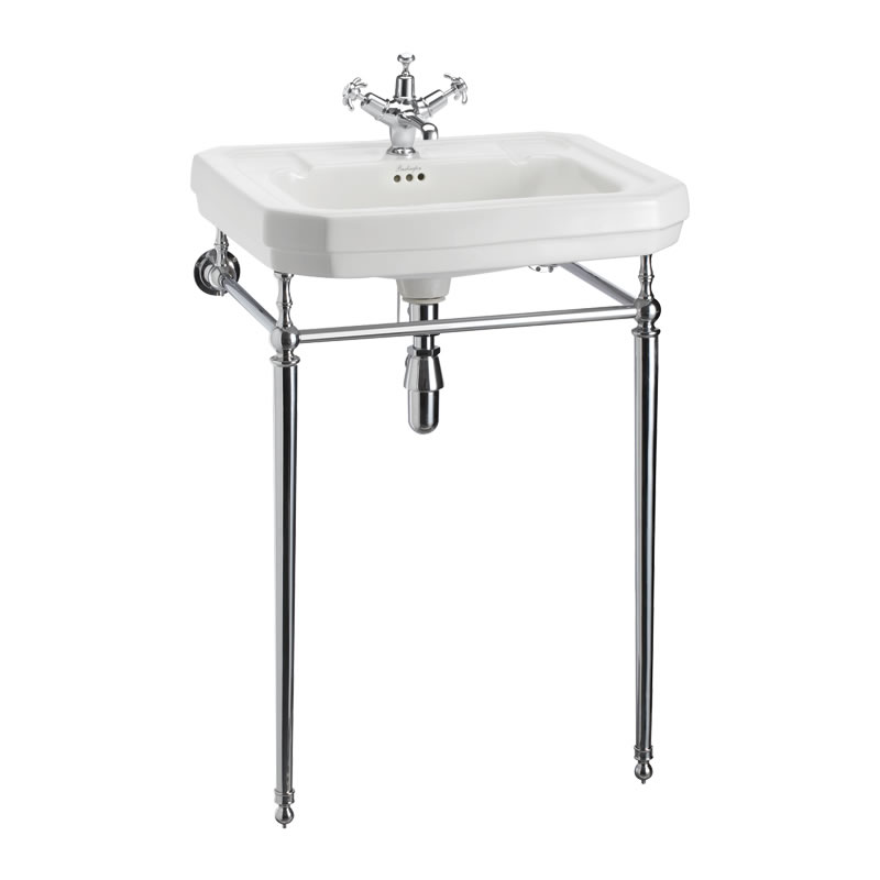Victorian 61cm Basin with Basin Stand (2 tap holes & chrome wash stand ...