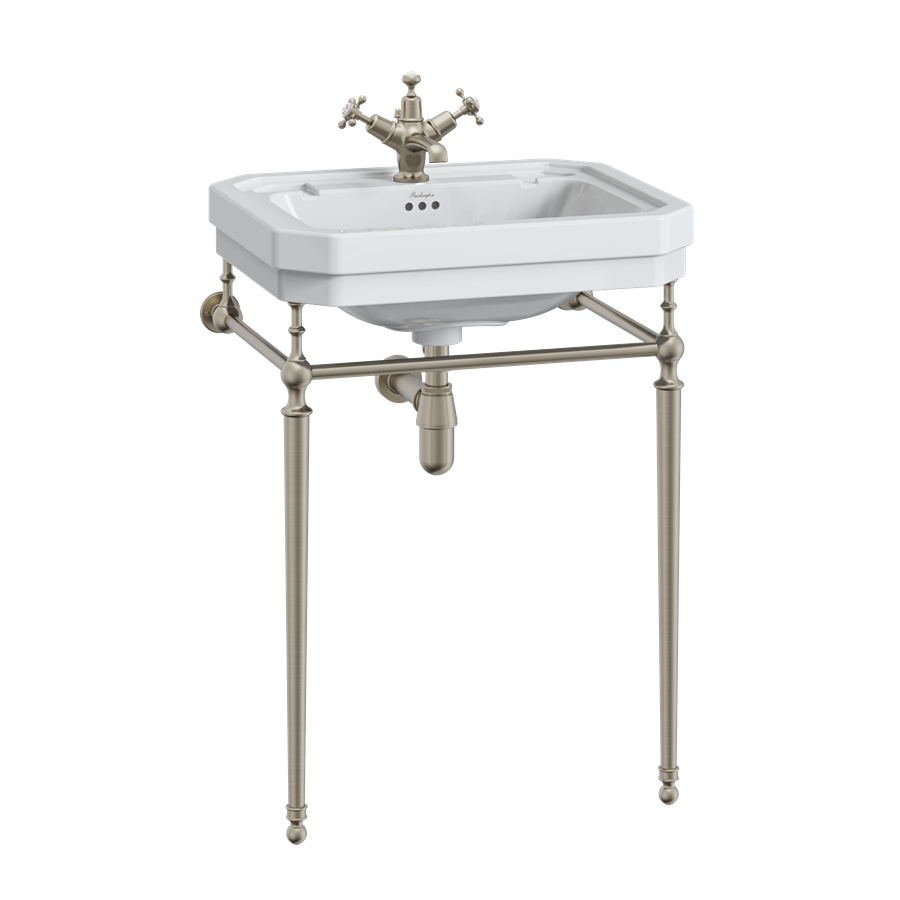 Victorian 61cm Basin with Basin Stand (2 tap holes & chrome wash stand ...